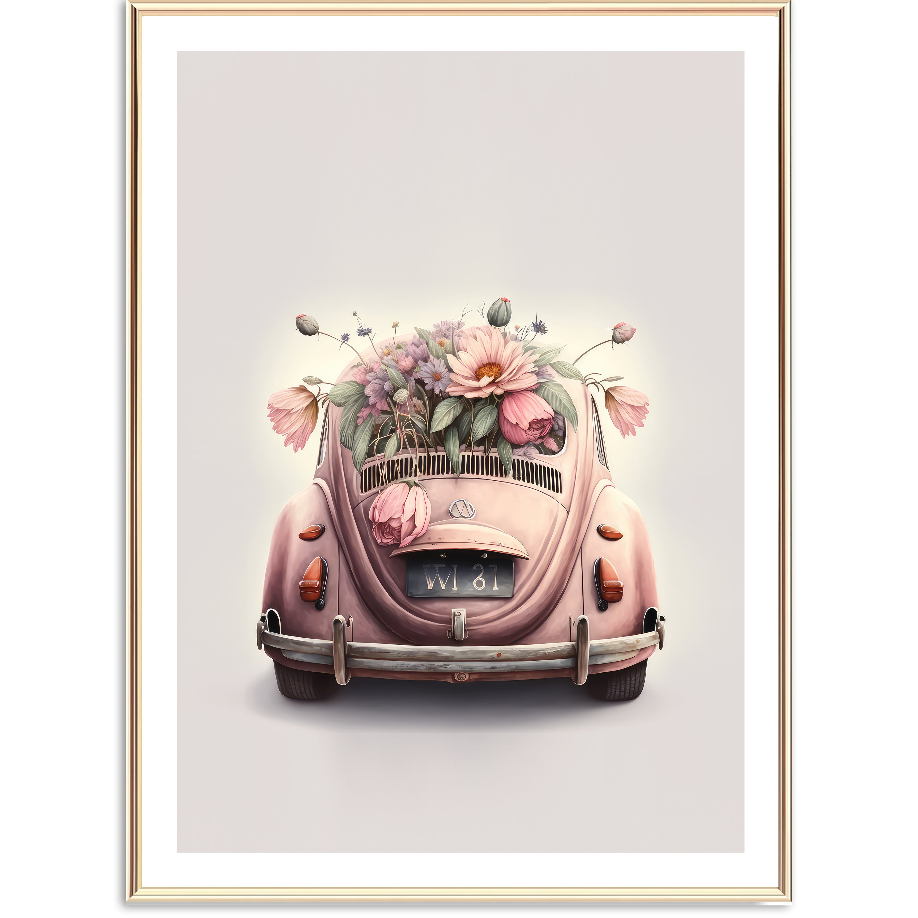 Vintage Pink VW Beetle Art Print – Jasmine and Jade Interiors