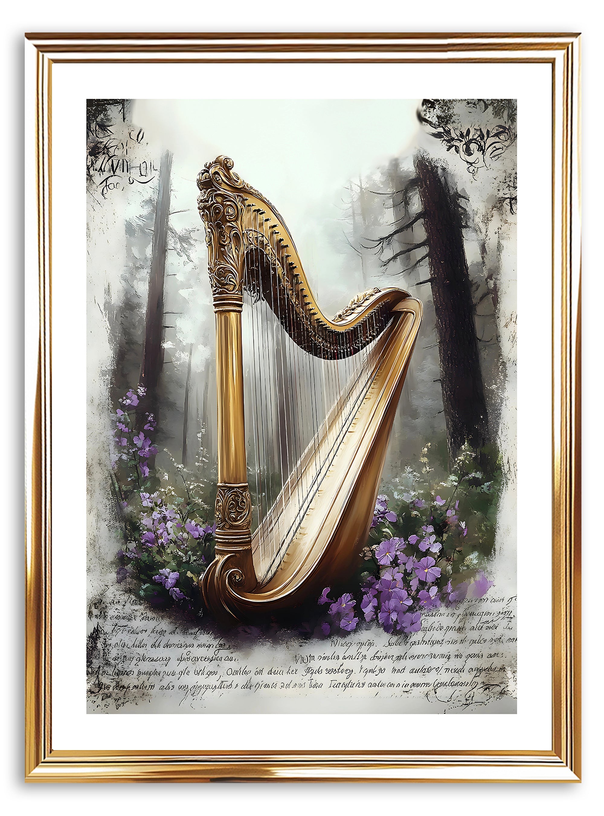 Golden Harp Art Print | Magical Fantasy Wall Art for Dreamers – Jasmine ...